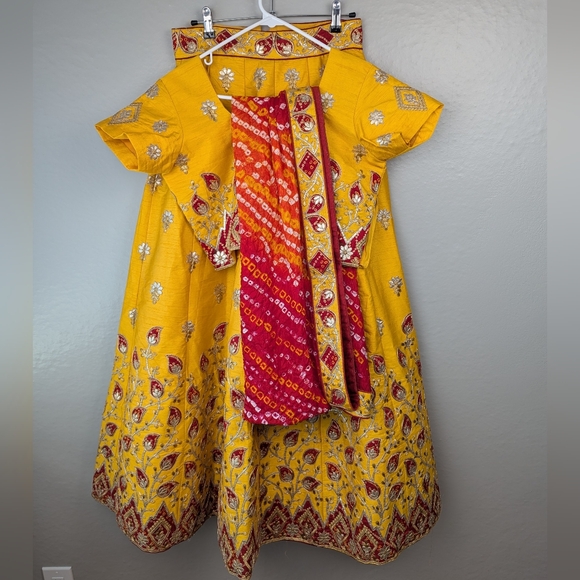Garha Bhandar | Lehengas | Garha Bhandar Yellow Red Gold Lehenga Indian ...